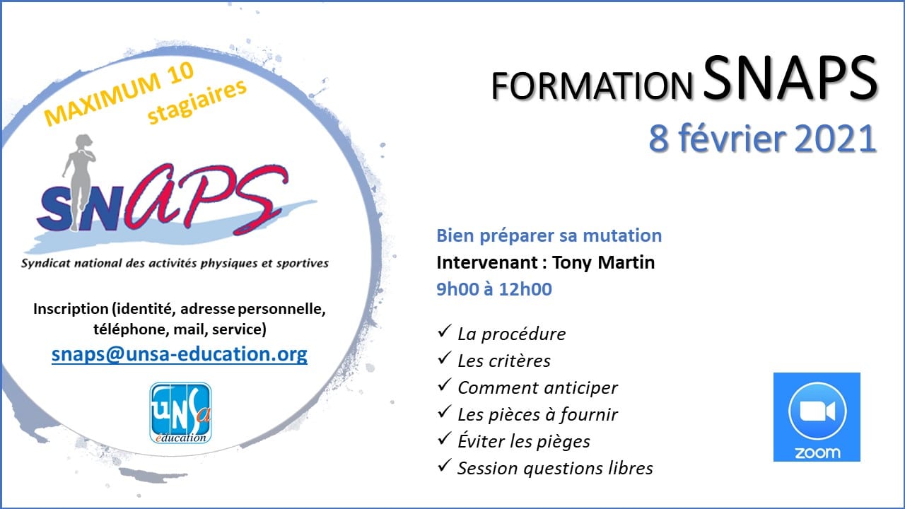 Formation SNAPS - "Bien préparer sa mutation" 8 février 2021 - SNAPS ...
